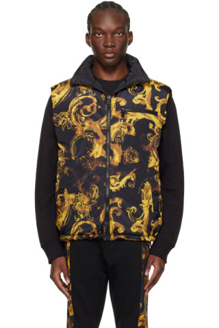 Black Watercolour Reversible Down Vest by Versace Jeans Couture on Sale