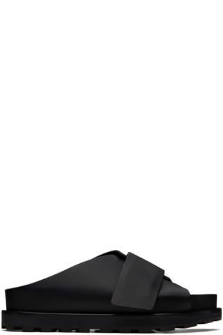 Black Cross-Strap Slides by Jil Sander on Sale