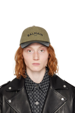 Balmain: Khaki & Black Cotton Logo Cap | SSENSE UK