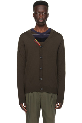 Paul Smith: Brown Striped Cardigan | SSENSE