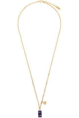 Givenchy: Gold & Blue G Cube Necklace | SSENSE UK