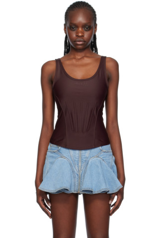 Mugler: Burgundy Corseted Tank Top | SSENSE Mugler: Burgundy Corseted Tank Top | SSENSE