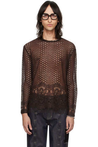 Brown Summer Net Sweater by Andersson Bell on Sale