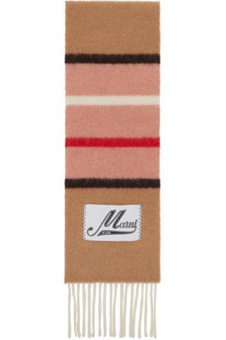 Marni: Beige & Pink Striped Scarf | SSENSE