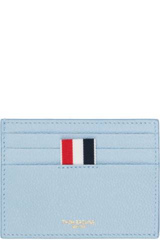 Thom Browne: Blue Pebble Grain Leather 4-Bar Single Card Holder ...