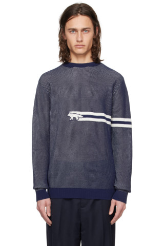 Navy Flash Fox Sweater by Maison Kitsuné on Sale