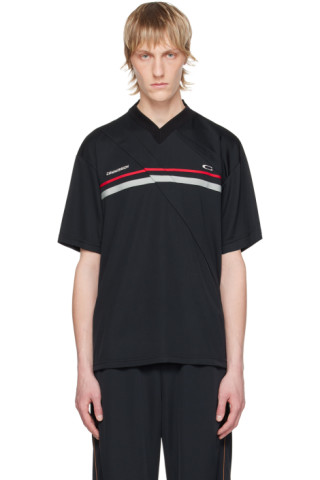 Black Paneled T-Shirt by Commission on Sale