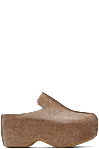 Beige Laminated Felt Platform Clogs by JW Anderson on Sale