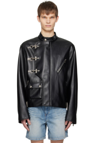 Black B-7 Flight Faux-Leather Jacket by System on Sale