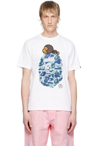 BAPE: White ABC Camo Milo On Big Ape T-Shirt | SSENSE Canada