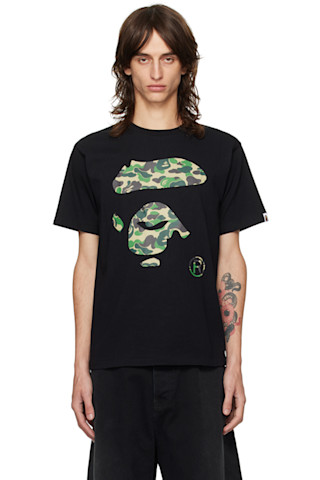 BAPE: Black ABC Camo Ape Face T-Shirt | SSENSE Canada