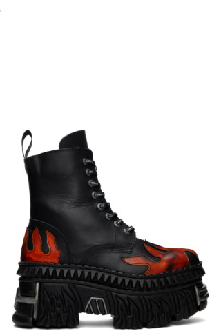 Black New Rock Edition Flame Combat Boots by VETEMENTS on Sale