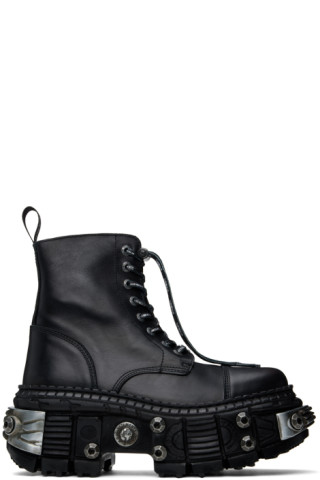 Black New Rock Edition Destroyer Boots by VETEMENTS on Sale