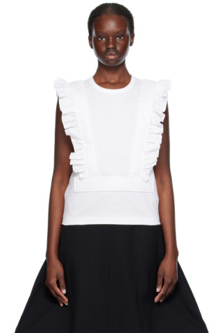 White Ruffled Tank Top by Comme des Garçons Girl on Sale