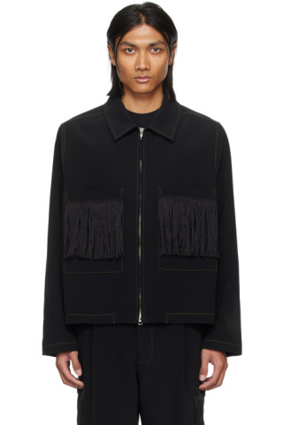 Black Crop Patch Pocket Jacket by Song for the Mute on Sale