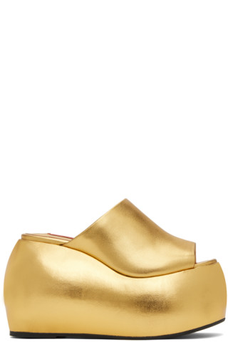 SIMONMILLER: Gold Bubble Wedge Heeled Sandals | SSENSE Canada