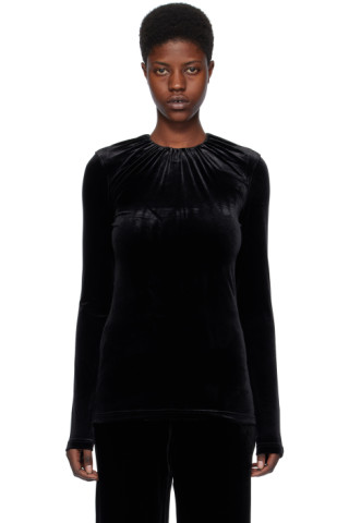 TOTEME: T-shirt à manches longues noir à fronces | SSENSE France