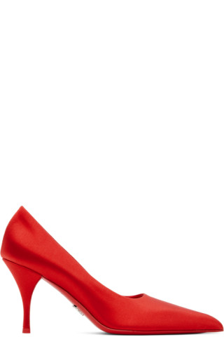 Prada: Red Satin Heels | SSENSE Canada