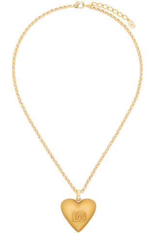 Dolce&Gabbana: Gold 'DG' Logo Heart Pendant Necklace | SSENSE