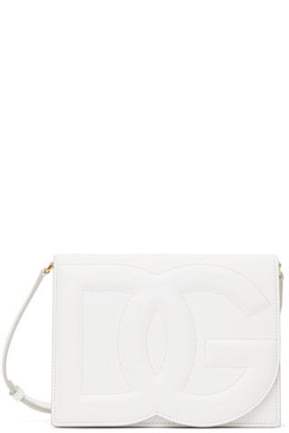 Dolce&Gabbana: White Calfskin 'DG' Logo Crossbody Bag | SSENSE Canada