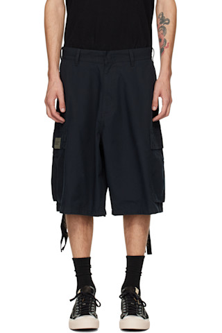 Black Wide Cargo Shorts by Neighborhood on Sale Black Wide Cargo Shorts by Neighborhood on Sale