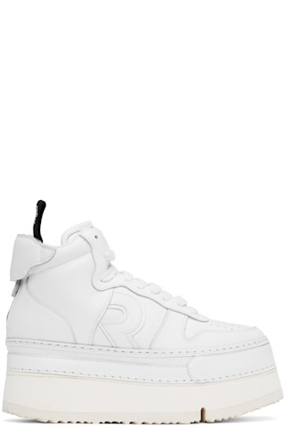 White Leather Riot High Top Sneakers by R13 on Sale