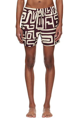 OAS: Burgundy & Beige Kalahara Swim Shorts | SSENSE