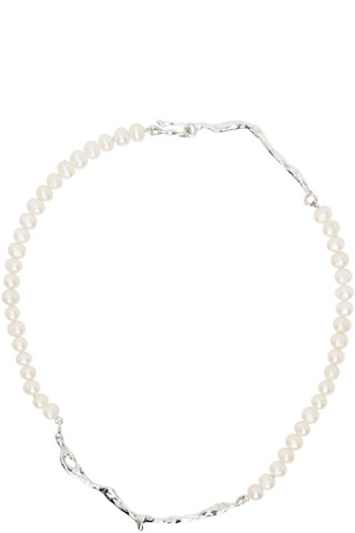 White & Silver Drip Perla Choker by FARIS on Sale