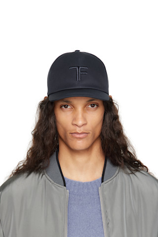 Navy Canvas & Smooth Leather Cap by TOM FORD on Sale