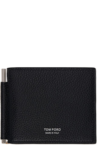 TOM FORD: Black Grained Leather Money Clip Wallet | SSENSE