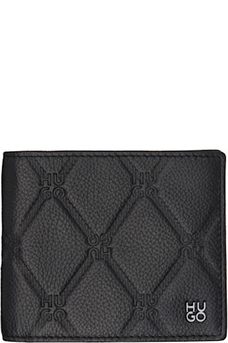 Hugo: Black Leather Stacked Logo Chain Pattern Wallet | SSENSE