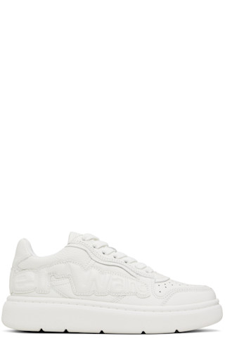 White Puff Pebble Leather Sneakers by Alexander Wang on Sale