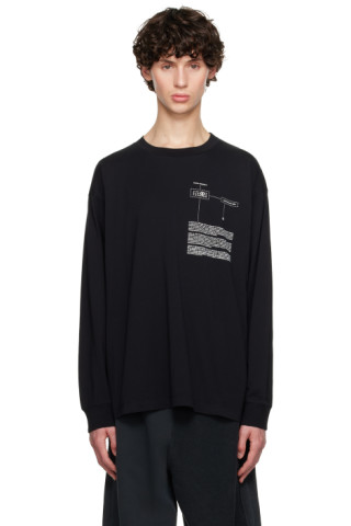 Black Printed Long Sleeve T-Shirt by MM6 Maison Margiela on Sale