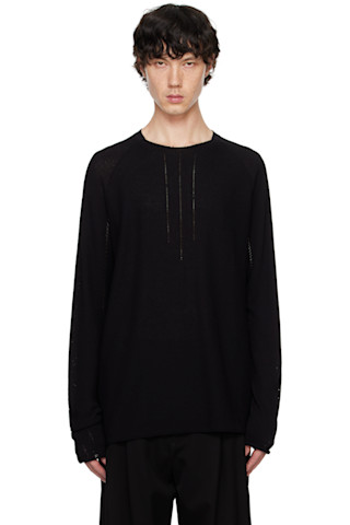 DEVOA: Black Long Sleeve Knit T-shirt | SSENSE