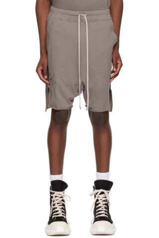 Gray Champion Edition Beveled Pods Shorts by Rick Owens on Sale