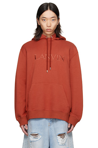 Lanvin: Red 'Lanvin Paris' Embroidered Hoodie | SSENSE UK