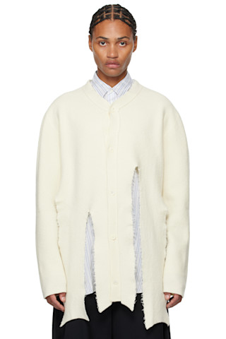 Off-White Worsted Wool Cardigan by Comme des Garçons Homme Plus on Sale