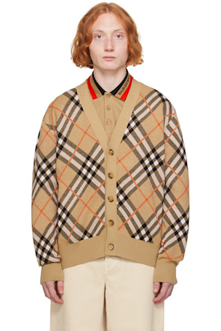 Beige Check Cardigan by Burberry on Sale