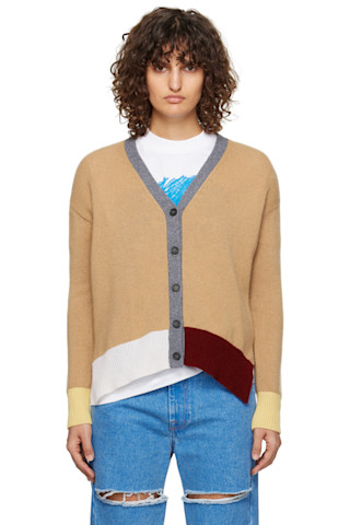 Tan Color-Block Cashmere Cardigan by Marni on Sale
