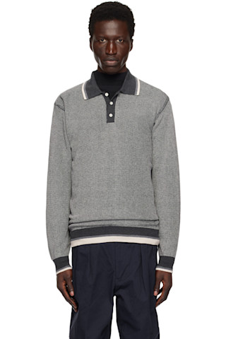 Gray Knit Collar Line Polo by BEAMS PLUS on Sale
