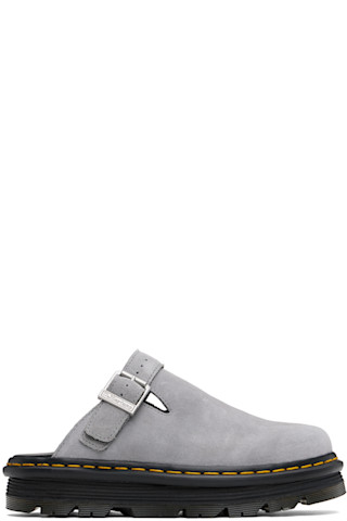 Gray Zebzag Suede Slingback Platform Mules by Dr. Martens on Sale
