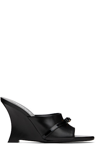 Black Gianni Ribbon Wedge Mules by Versace on Sale