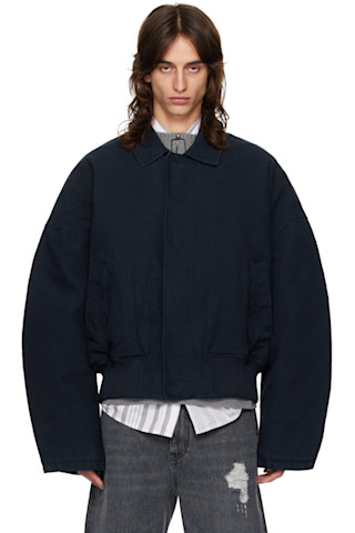 JW Anderson: Navy Dropped Shoulders Jacket | SSENSE