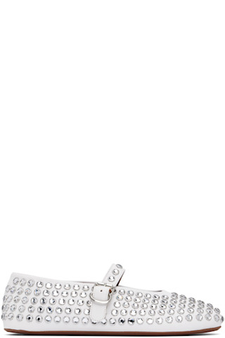 ALAÏA: White Strass Lambskin Ballerina Flats | SSENSE