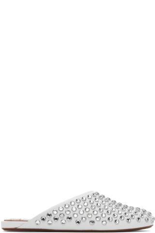 ALAÏA: White Strass Lambskin Mules | SSENSE