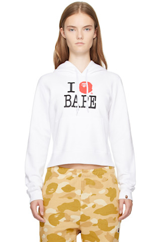 BAPE: White 'I Love Bape' Pullover Hoodie | SSENSE