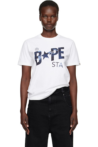 BAPE: White Color Camo STA Logo T-shirt | SSENSE Canada