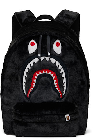 BAPE: Black Shark Faux-Fur Daypack Backpack | SSENSE Canada