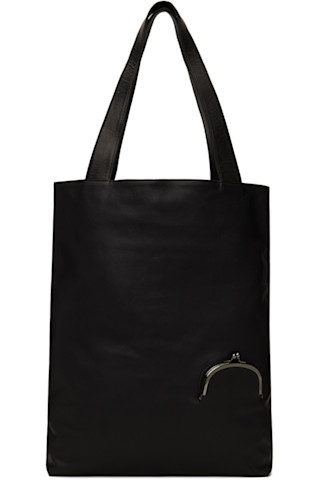 YOHJI YAMAMOTO: ブラック Clasp ソフトレザー トートバッグ YOHJI YAMAMOTO: ブラック Clasp ソフトレザー トートバッグ