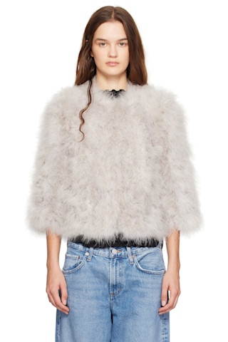 Gray Cropped Feather Jacket by Yves Salomon on Sale